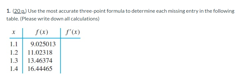 Solved 1. (20 p.) Use the most accurate three-point formula | Chegg.com
