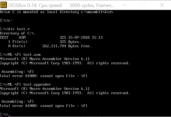 Solved DOSBox help. I am trying to test and assemble the | Chegg.com