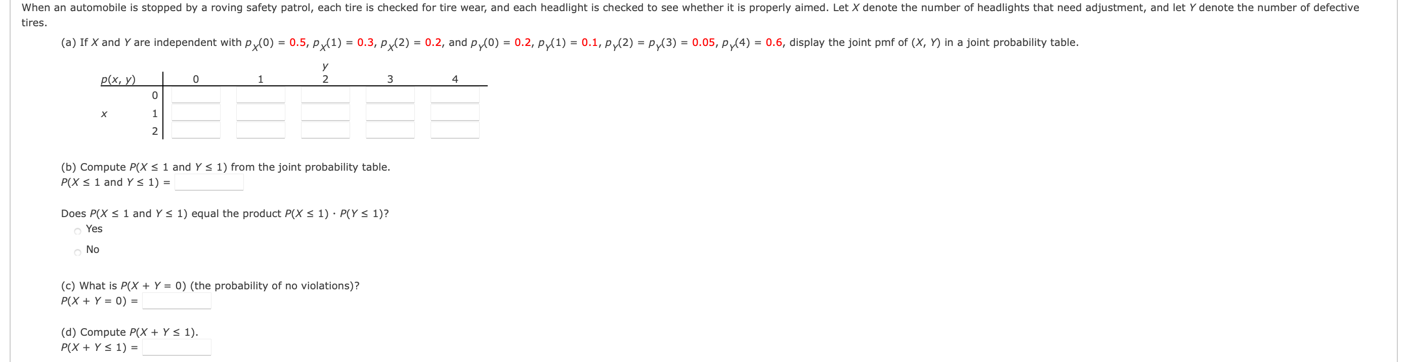 Solved (b) Compute P(X≤1 and Y≤1) from the joint probability | Chegg.com