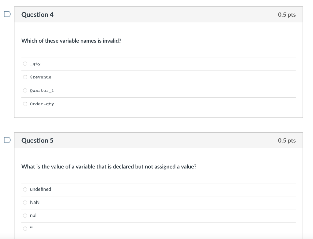 Solved Which of these variable names is invalid? _qty | Chegg.com