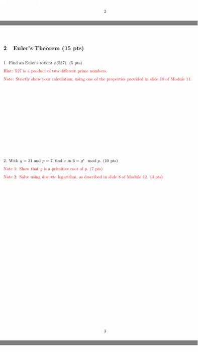 Solved Euler's Theorem (15 pts) 2 1. Find an Euler's totient | Chegg.com