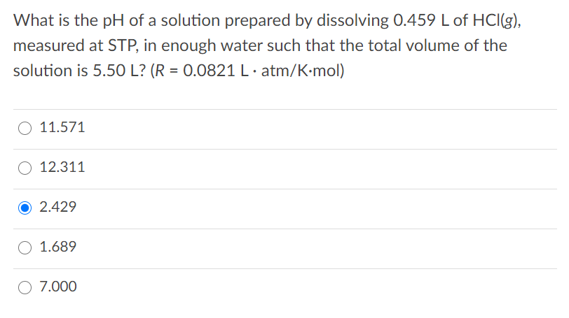 Solved What is the pH of a solution prepared by dissolving | Chegg.com
