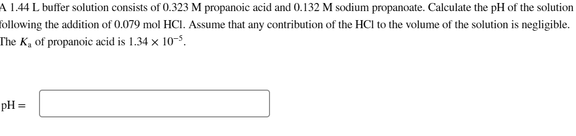 Solved A 1.44 L buffer solution consists of 0.323M propanoic | Chegg.com