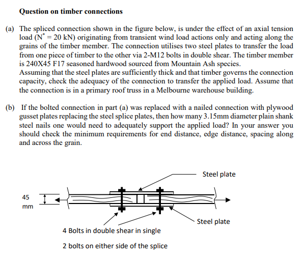 Solved Question on timber connections (a) The spliced | Chegg.com