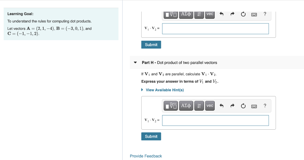 Solved Part F - Dot product of a vector with itself Learning | Chegg.com
