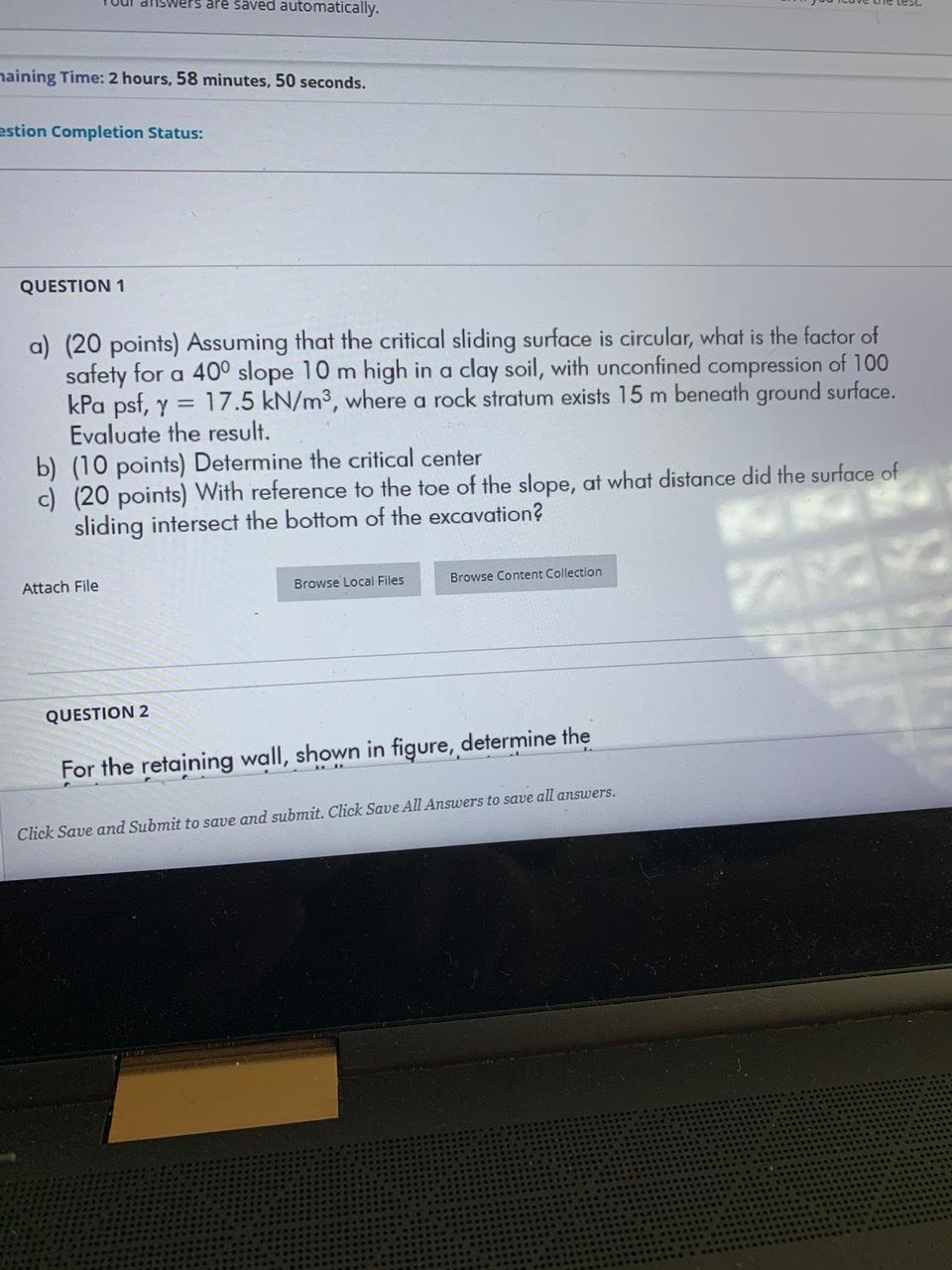 Solved wers are saved automatically. maining Time: 2 hours, | Chegg.com