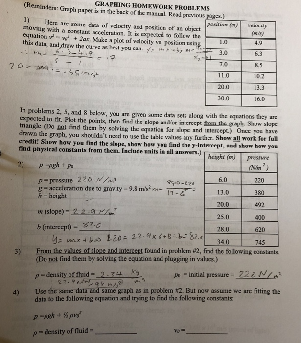 Solved GRAPHING HOMEWORK PROBLEMS (keminders: Graph paper is | Chegg.com