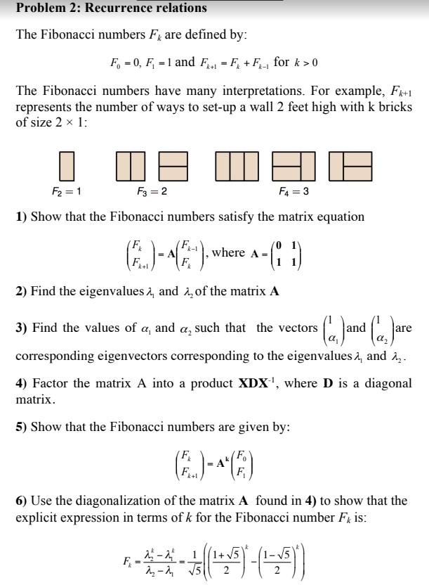 Solved Problem 2: Recurrence relations The Fibonacci numbers | Chegg.com