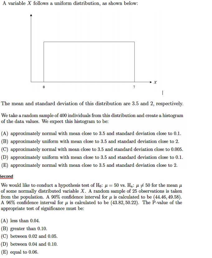 Solved A variable X follows a uniform distribution, as shown | Chegg.com