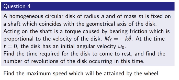 Solved Question 4 A homogeneous circular disk of radius a | Chegg.com