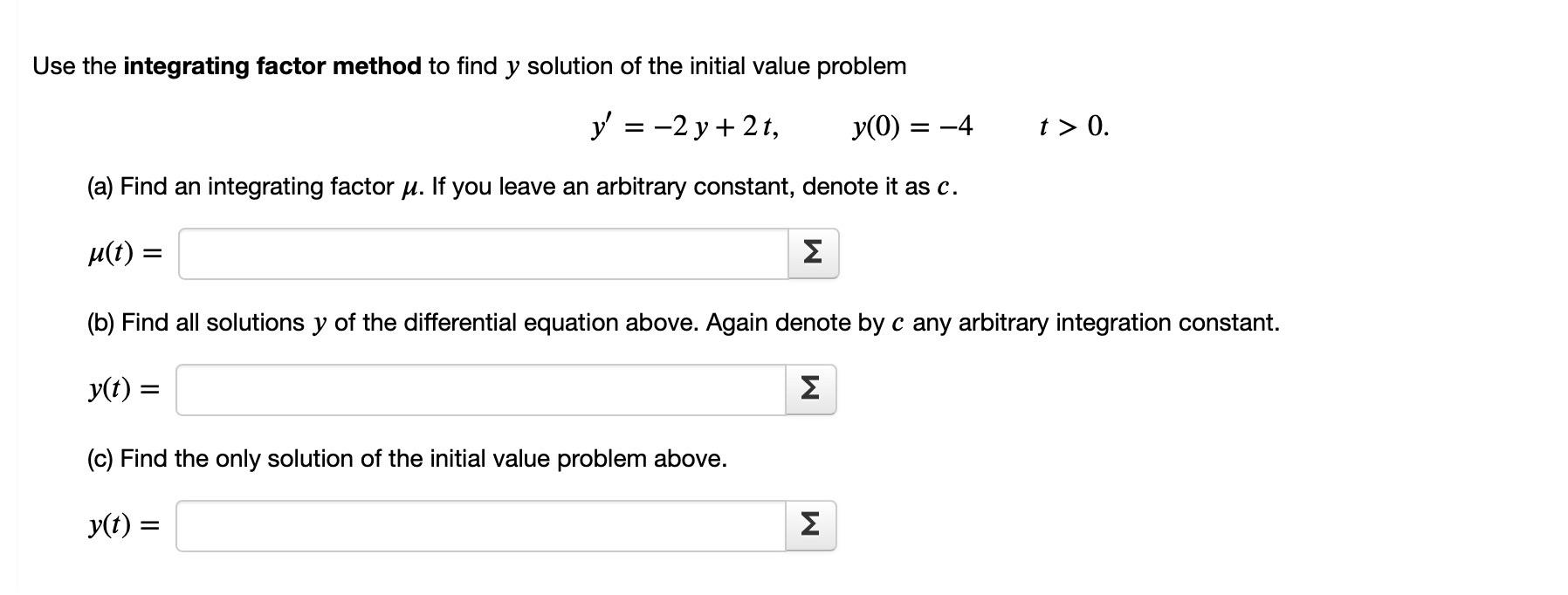 Solved Use the integrating factor method to find y solution | Chegg.com