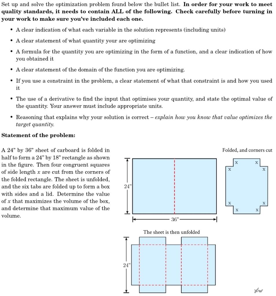 Solved Set up and solve the optimization problem found below | Chegg.com