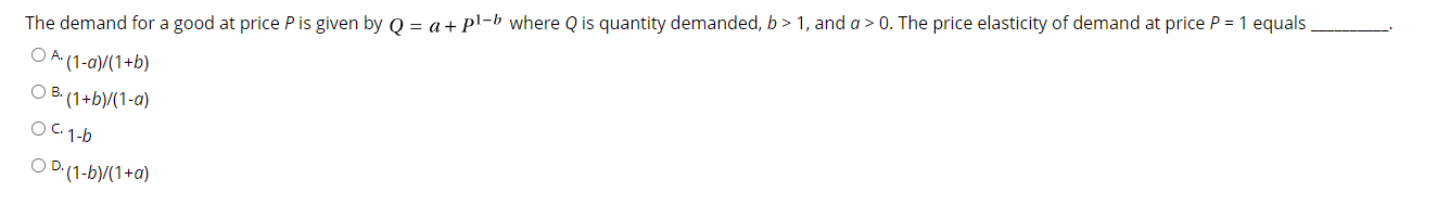 Solved A. (1−a)/(1+b) B. (1+b)/(1−a) c. 1−b D. (1−b)/(1+a) | Chegg.com