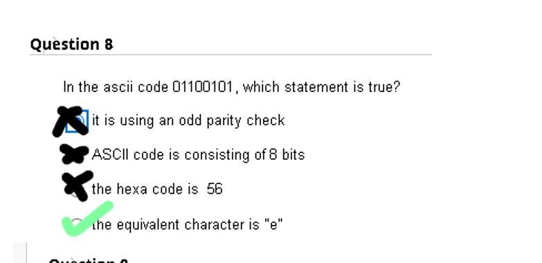 Solved Question 8 In The Ascii Code 01100101 Which 