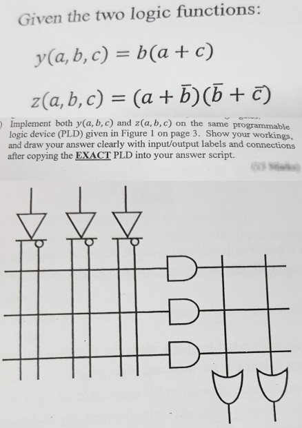 Solved Given the two logic functions: y(a, b, c) b(a+ c) | Chegg.com