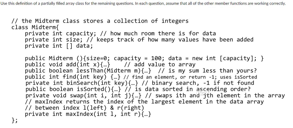 Solved Use this definition of a partially filled array class | Chegg.com
