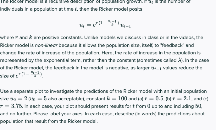 The Ricker model is a recursive description of | Chegg.com