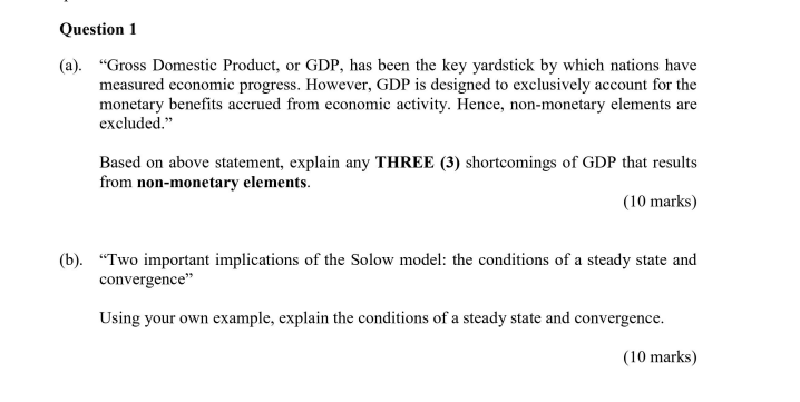 Solved Question 1 (a). “Gross Domestic Product, or GDP, has | Chegg.com