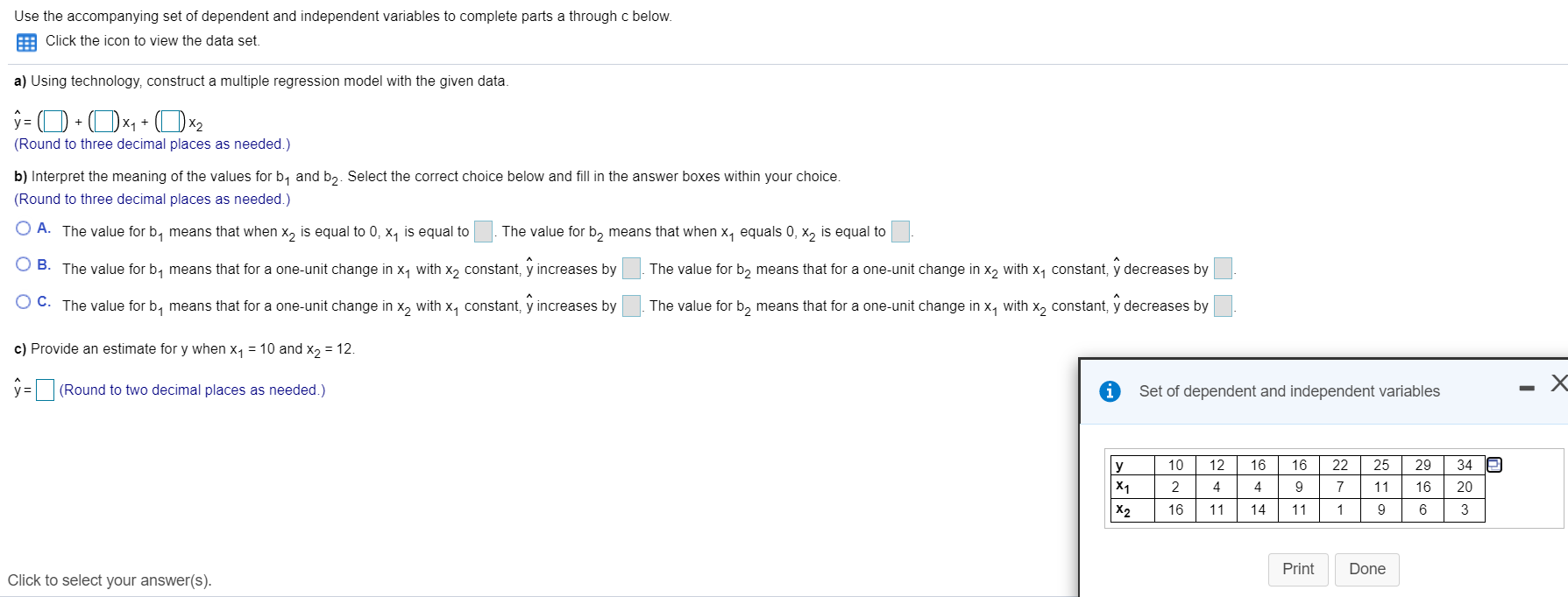 Solved Use the accompanying set of dependent and independent | Chegg.com