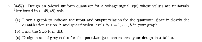 Solved 2. (43%). Design an 8-level uniform quantizer for a | Chegg.com