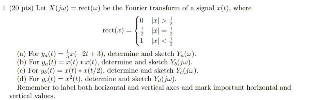 Solved (20pts) Let X(jω)=rect(ω) be the Fourier transform of | Chegg.com