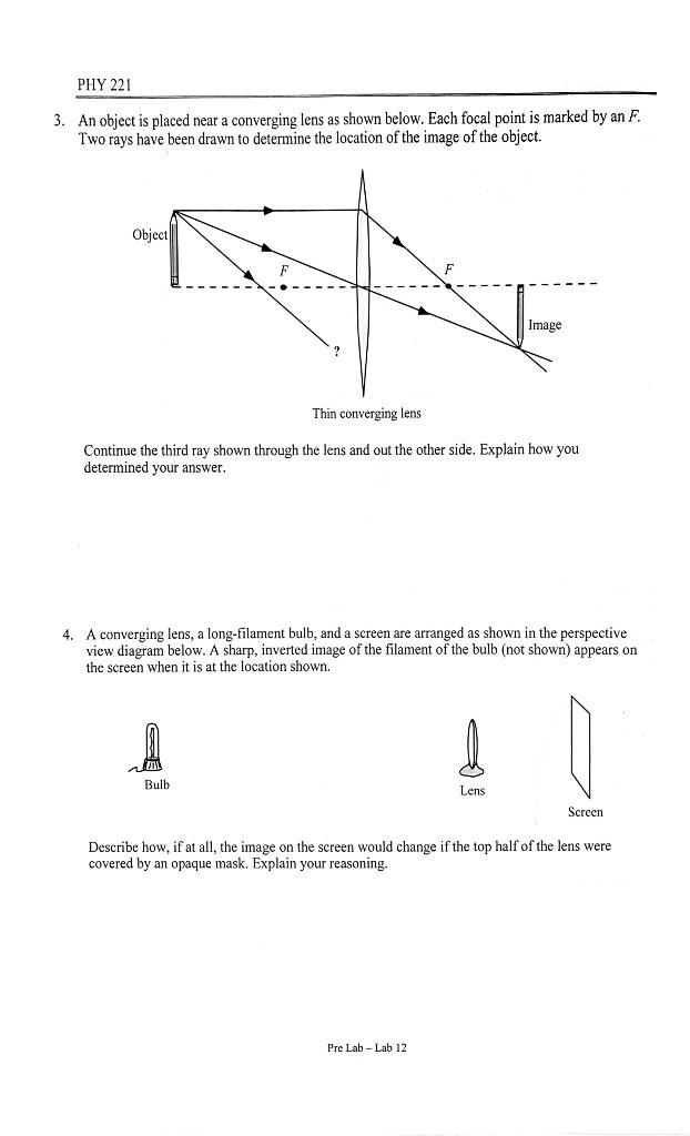 Solved PHY 221 3. An object is placed near a converging lens | Chegg.com
