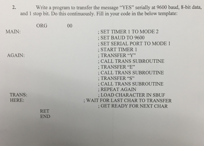 Write a program to transfer the message "YES" | Chegg.com