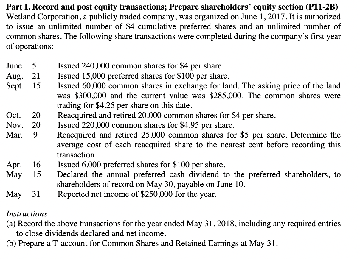 Solved Part I. Record and post equity transactions; Prepare | Chegg.com
