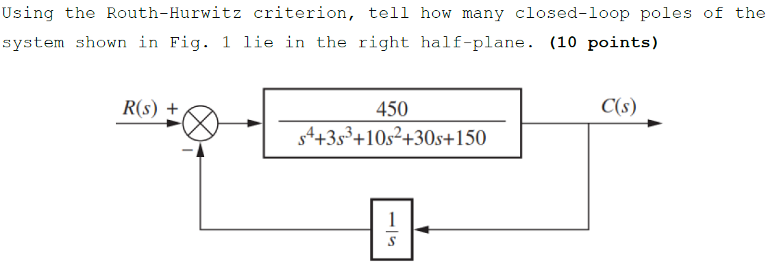 Solved Using the Routh-Hurwitz criterion, tell how many | Chegg.com