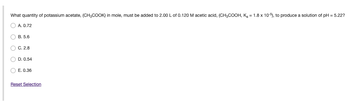 Solved What quantity of potassium acetate, (CH3COOK) in | Chegg.com