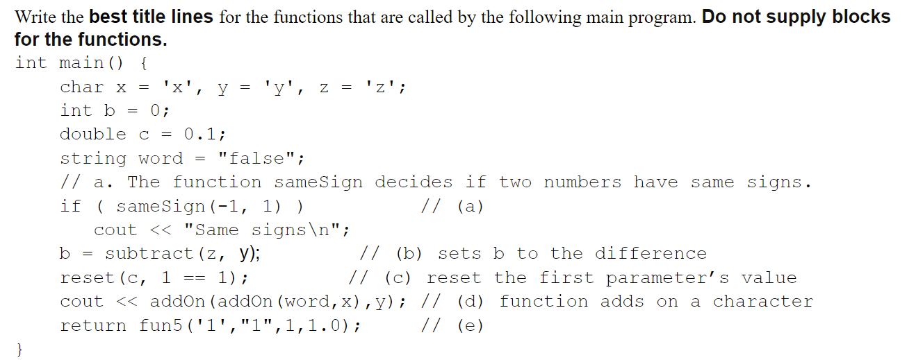 Solved Write the best title lines for the functions that are | Chegg.com