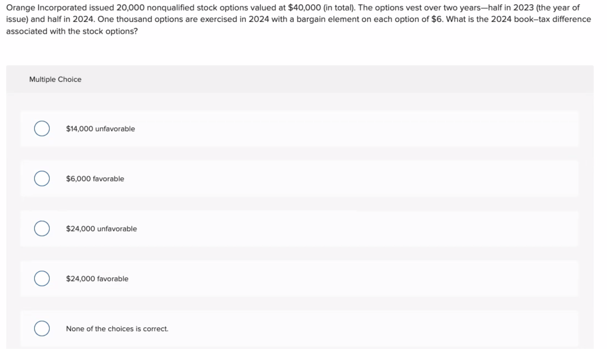 Solved Orange Incorporated issued 20,000 nonqualified stock | Chegg.com