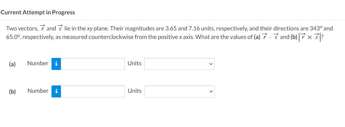 Solved Current Attempt in ProgressTwo vectors, vec(r) ﻿and | Chegg.com