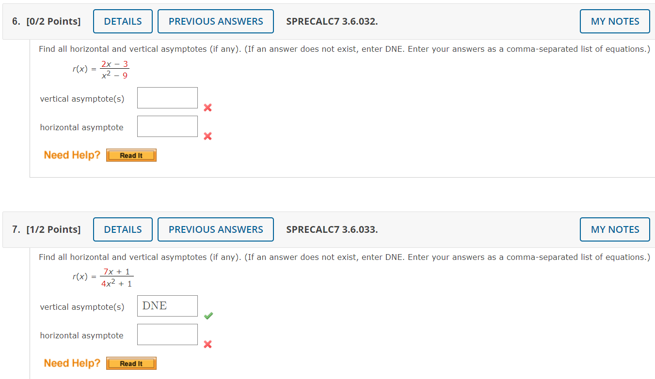 Solved 6. [0/2 Points] DETAILS PREVIOUS ANSWERS SPRECALC7 | Chegg.com