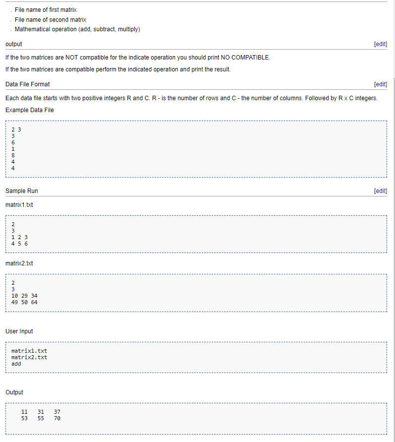 Solved File name of first matrix . File name of second | Chegg.com