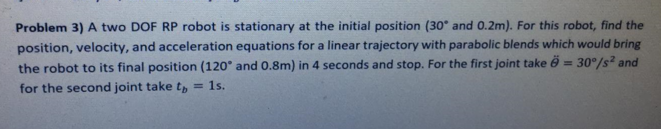 Solved Problem 3) A two DOF RP robot is stationary at the | Chegg.com