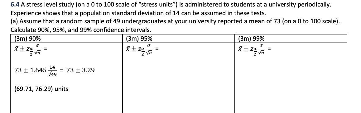 Solved 6.4 A stress level study (on a 0 to 100 scale of | Chegg.com
