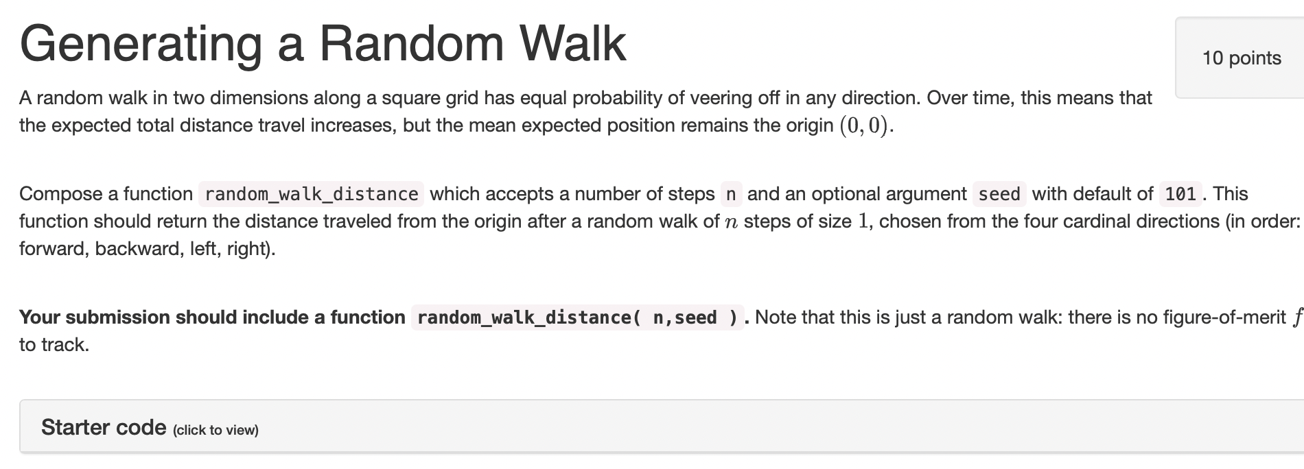 Solved Generating a Random Walk 10 points A random walk in | Chegg.com