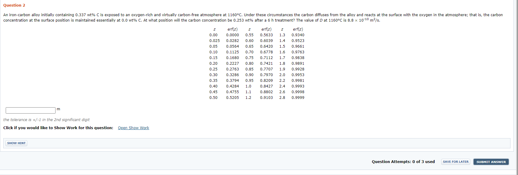 Solved Question 7 Using the Tabulation of Diffusion Data, | Chegg.com