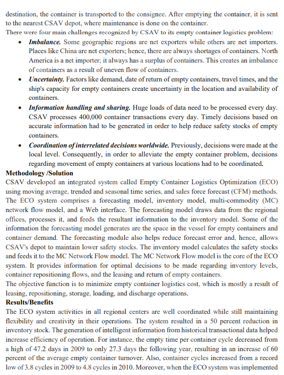 Solved Part1: Case Study Logistics Optimization in a Major | Chegg.com