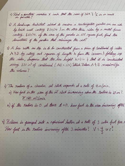 Solved (optimization and related rates) | Chegg.com