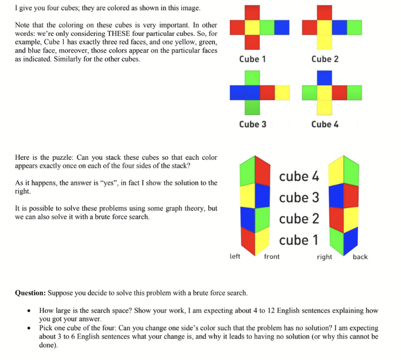 Solved I give you four cubes; they are colored as shown in | Chegg.com