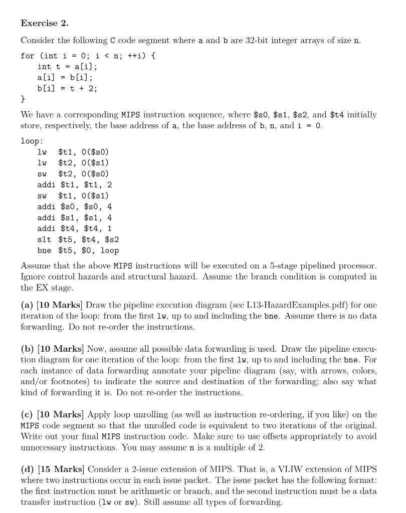 Solved Exercise 2. SW Consider the following C code segment | Chegg.com