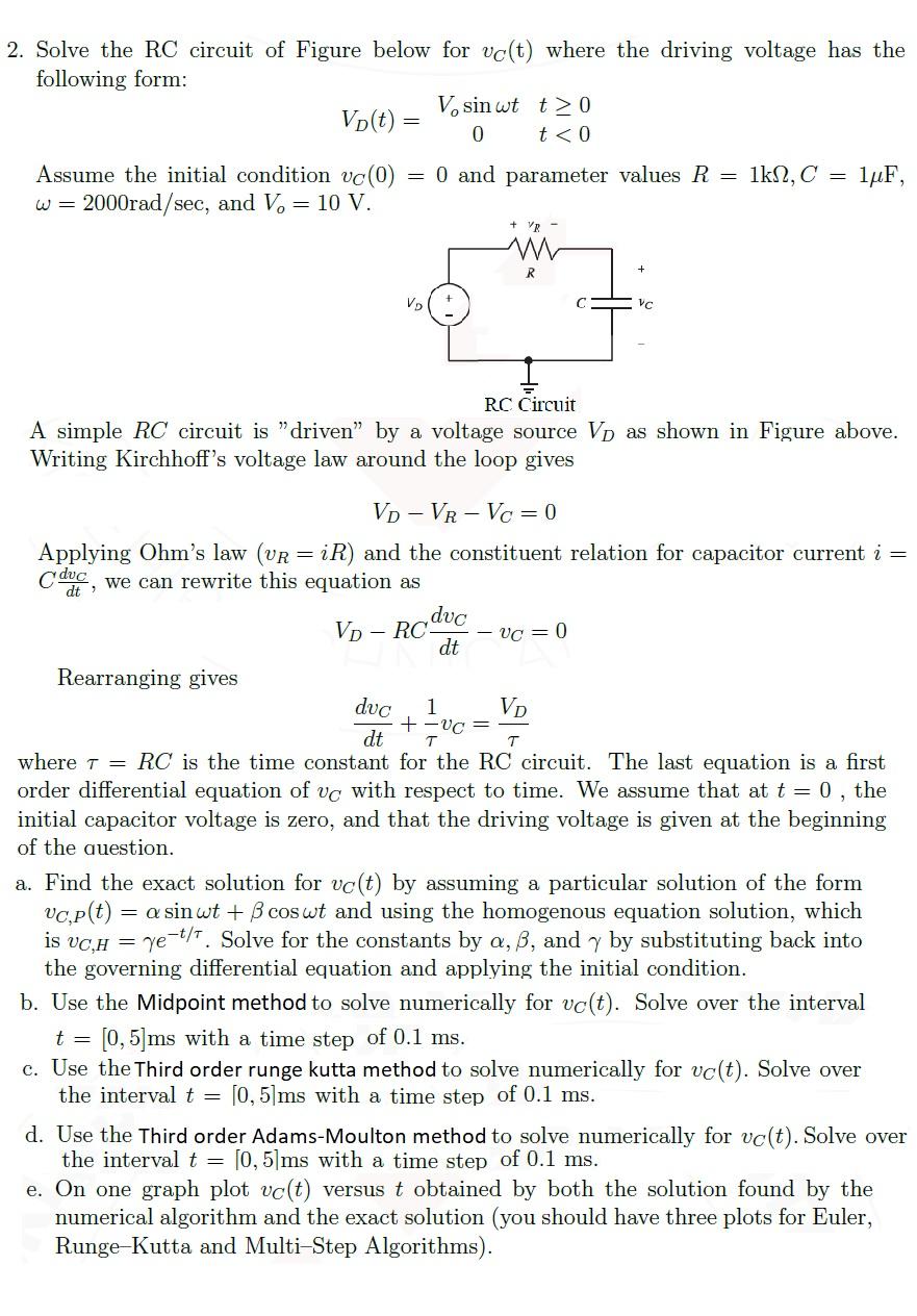 2. Solve the RC circuit of Figure below for vo(t) | Chegg.com