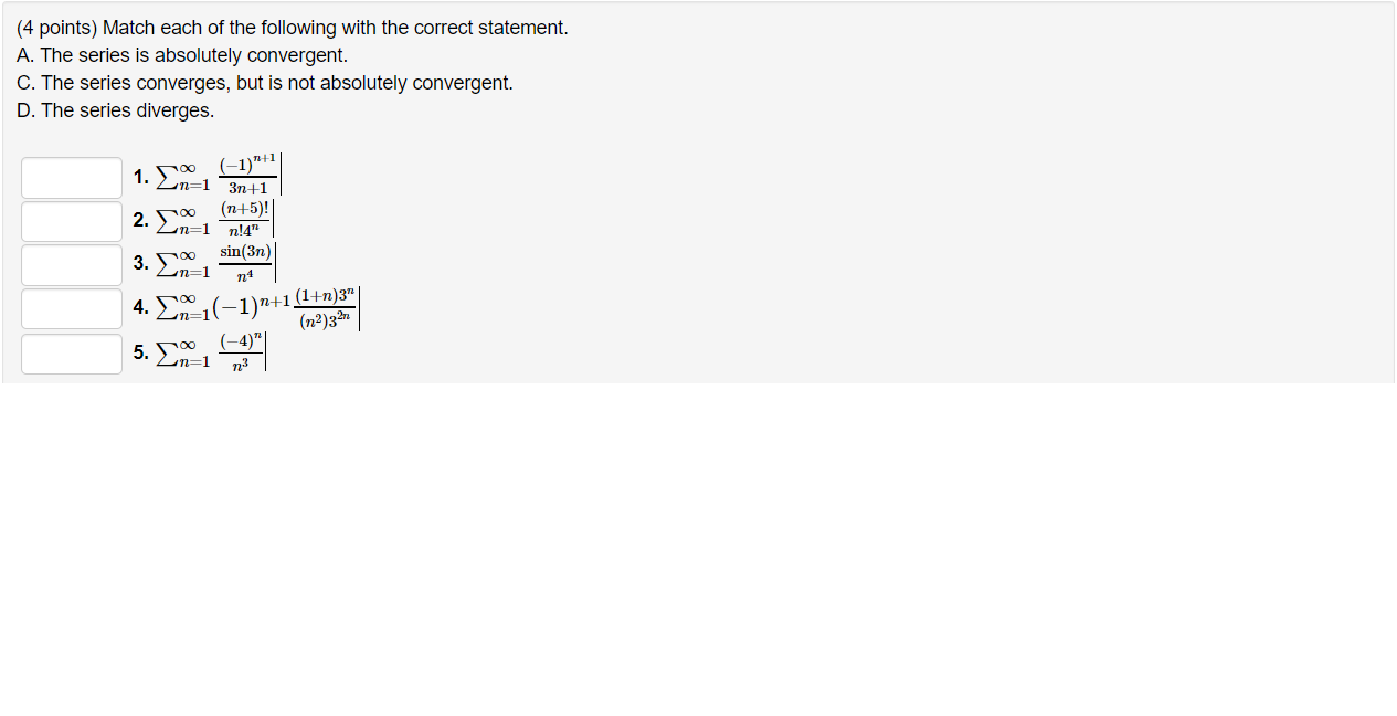 Solved (4 points) Match each of the following with the | Chegg.com