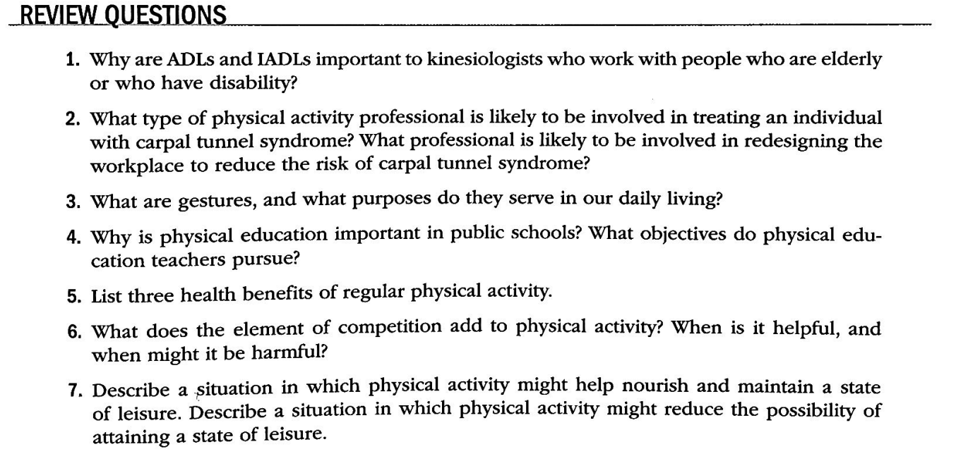 Solved REVIEW QUESTIONS 1. Why are ADLs and IADLs important | Chegg.com
