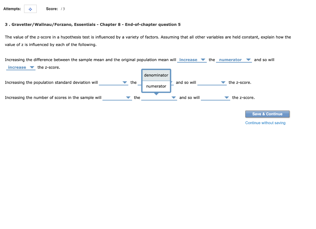Solved Attempts: Score: 13 3. Gravetter/Wallnau/Forzano, | Chegg.com