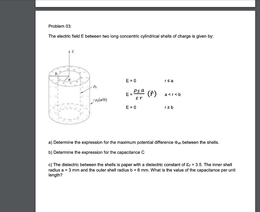 Solved Problem 03: The electric field E between two long | Chegg.com