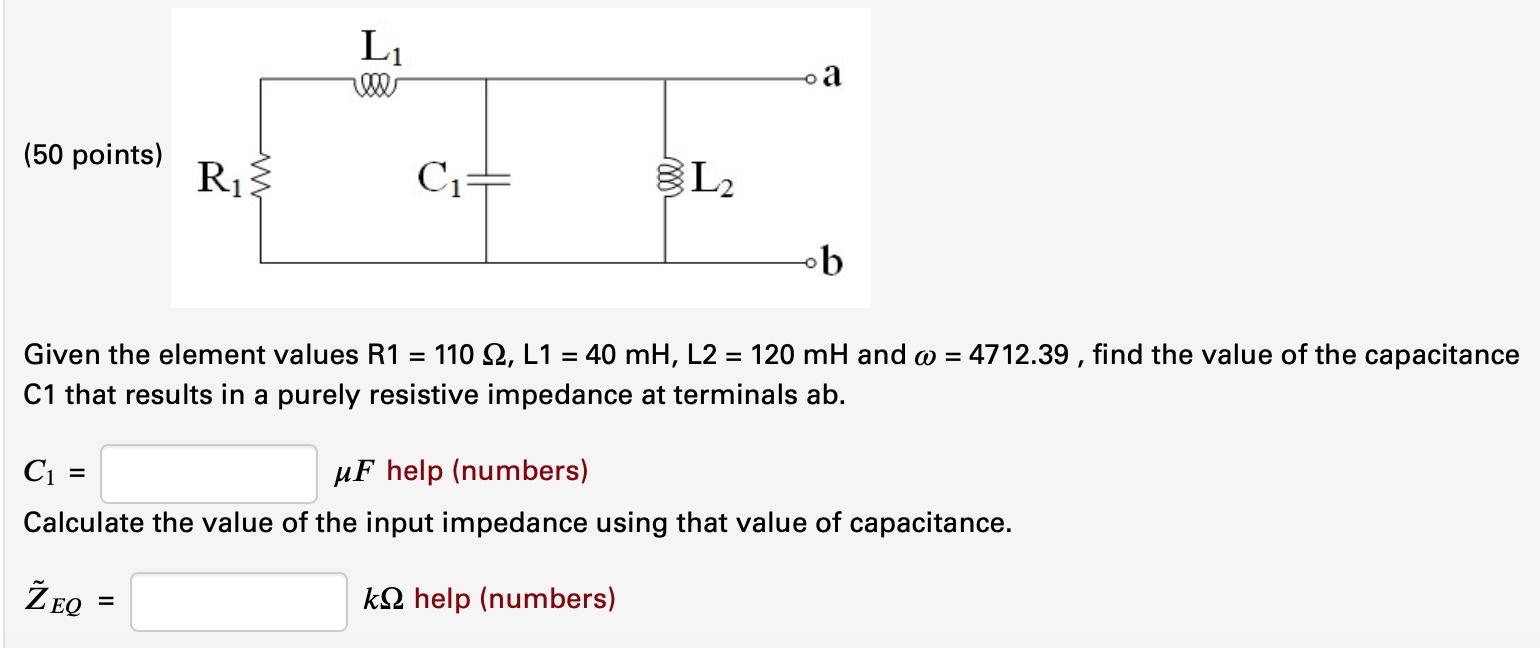 Solved (50 points) Ri} BL2 Given the element values R1 = 110 | Chegg.com