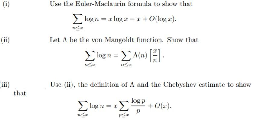 Solved (i) Use the Euler-Maclaurin formula to show that log | Chegg.com